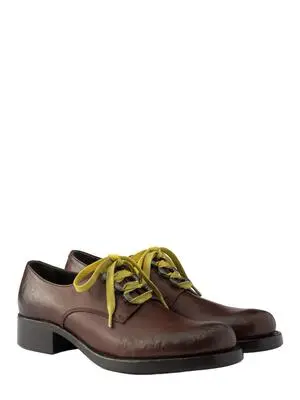 Prada Antiqued Leather Lace-up Shoes - Brown