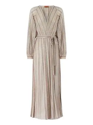 Missoni Long Ribbed Cardigan With Belt And Sequins - Pink