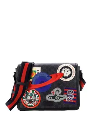 Gucci Gg Coated Canvas Messenger Bag With Applique - Black