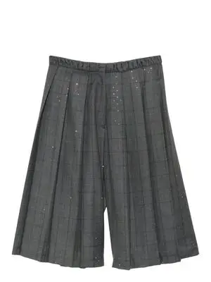 Sandro Checked Rhinestone Embellished Pleated Shorts - Grey
