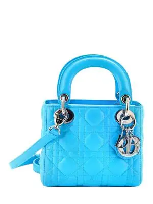 Dior Lady Cannage Quilt Lambskin Mini Satchel - Blue