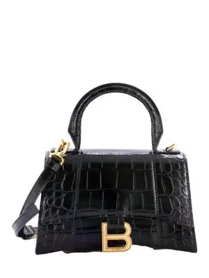 Balenciaga Hourglass Top Handle Bag Crocodile Embossed Leather Xs Satchel - Black