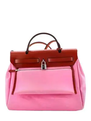 Hermès Herbag Zip Leather And Toile 31 Shoulder Bag - Pink
