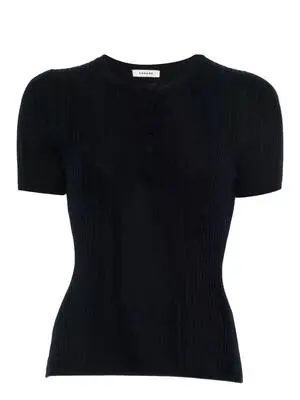 Sandro Ribbed-knit Buttoned Top - Blue