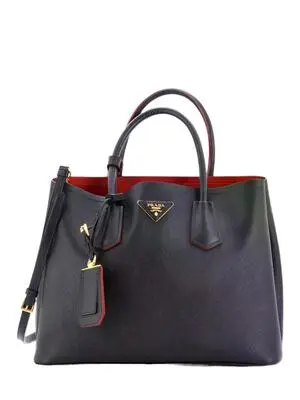 Prada Cuir Double Saffiano Leather Medium Tote Bag - Black