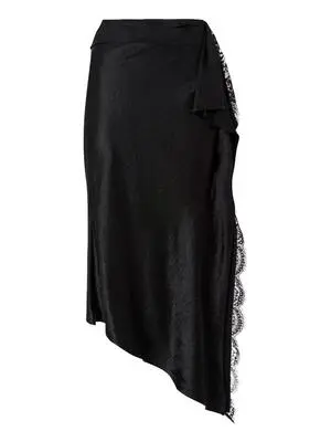 Pinko Asymmetric Lace-Trim Draped Skirt Black