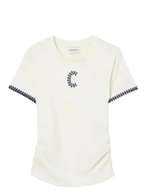 Claudie Pierlot Claudie Pierlot Short Sleeve T-Shirt With Draped Effect And Embroidery Neutrals
