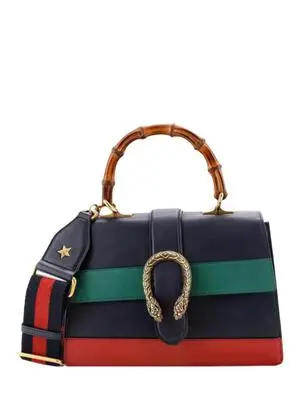 Gucci Dionysus Bamboo Top Handle Bag Colorblock Leather Medium Satchel - Blue