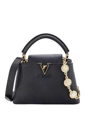 LOUIS VUITTON Capucines Chain Taurillion Leather Small Satchel Bag - Black