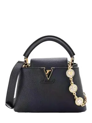 LOUIS VUITTON Louis Vuitton Capucines Chain Taurillion Leather Small Satchel Bag Black