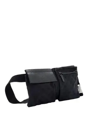 Gucci Vintage Double Gg Canvas Leather Belt Bag - Black