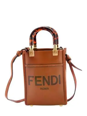 Fendi Sunshine Shopper Mini Tote Leather Crossbody Bag - Brown