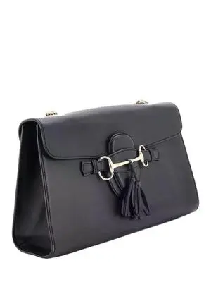 Gucci Emily Chain Flap Bag Leather Medium Shoulder Bag - Black