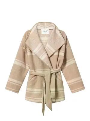 MARANT ETOILE Brea Horizontal-stripe Belted Coat - Neutrals