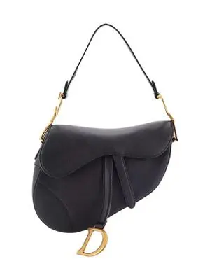 Dior Saddle Handbag Leather Medium Shoulder Bag - Black