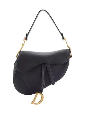 Dior Saddle Handbag Leather Medium Shoulder Bag - Black