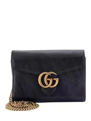 Gucci Gg Marmont Chain Wallet Leather Mini Clutch Bag - Black