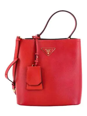 Prada Panier Saffiano Leather Medium Bucket Bag - Red