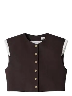 Sandro Cropped Layered-detail Top - Brown