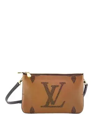 LOUIS VUITTON Double Zip Pochette Reverse Monogram Giant Clutch Bag - Brown