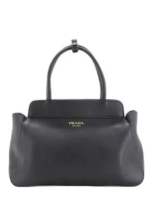Prada Soft Grain Leather Medium Tote Bag - Black