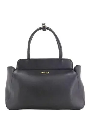 Prada Prada Soft Grain Leather Medium Tote Bag Black