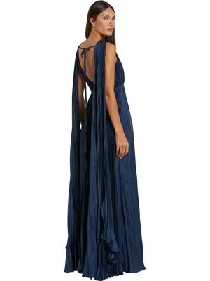 Mac Duggal Ieena For Mac Duggal Pleated Cape Back Gown Navy