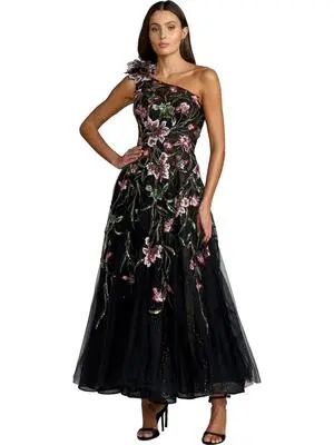 MAC DUGGAL Mac Duggal Embroidered Floral One-Shoulder Maxi Dress