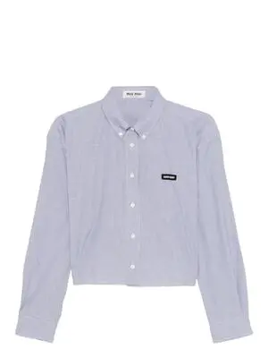 Miu Miu Cropped Check Pattern Cotton Shirt - Blue
