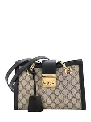 Gucci Padlock Chain Tote Gg Coated Canvas Small Shoulder Bag - Black