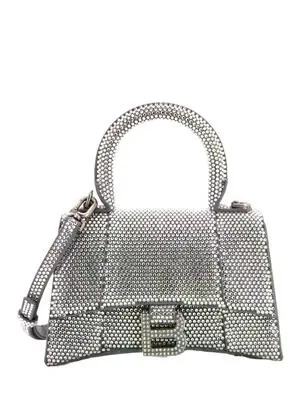 Balenciaga Hourglass Top Handle Bag Suede With Crystals Xs - Silver