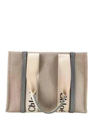 Chloé Woody Canvas With Leather Medium Tote Bag - Blue