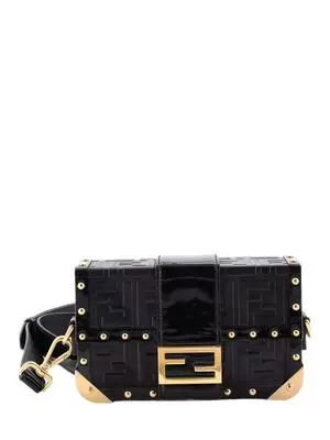 Fendi Baguette Trunk Bag Zucca Embossed Leather Mini Crossbody Bag - Black