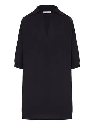 Max Mara Long Viscose Crepe Sweater With Open Polo Collar - Black