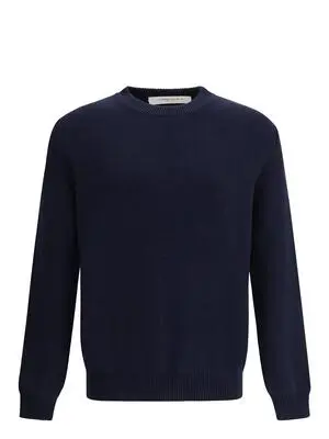 GOLDEN GOOSE Ribbed Crew Neck Sweater With Monogram Detail - Blue