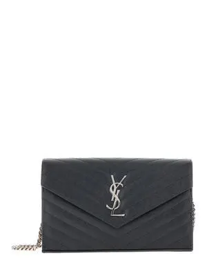 Saint Laurent Leather Crossbody Bag With Cassandre Plaque - Black