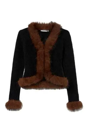 SELF-PORTRAIT SELF-PORTRAIT Faux Fur Trimmed Knit Cardigan Multicolor