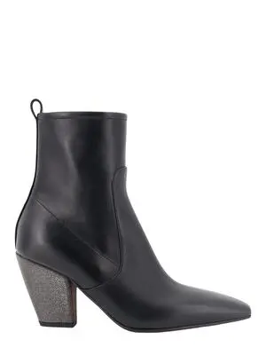 Brunello Cucinelli Embellished Leather Ankle Boots - Black