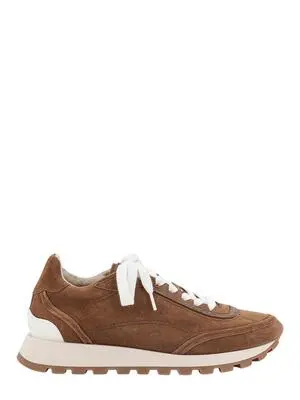 Brunello Cucinelli Suede Sneakers With Monili Embellishment - Brown