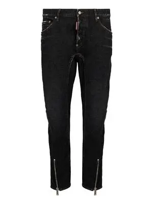 Dsquared2 Aviator Biker Zip Cuff Jeans - Black