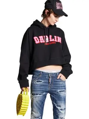 Dsquared2 Cropped Hoodie With Graphic Detail - Black