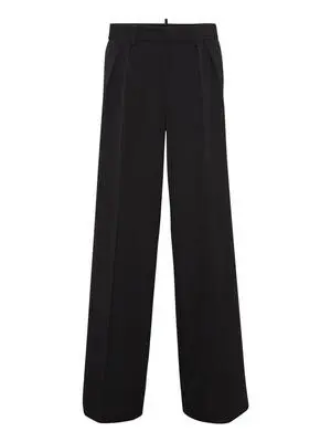 Dsquared2 Stretch Worsted Wool Wide Leg Trousers - Black