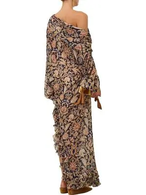 Zimmermann Valiant Asymmetric Ruffle Gown - Navy Toile