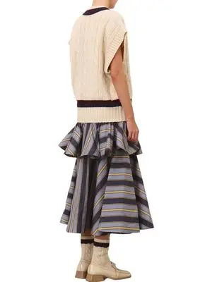 Zimmermann Valiant Peplum Midi Skirt - Navy Stripe