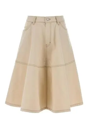 AMI Paris Melange Ivory Denim Midi Skirt - White