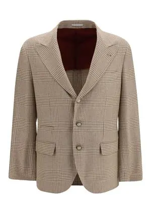 Brunello Cucinelli Single Breasted Checked Blazer - Beige