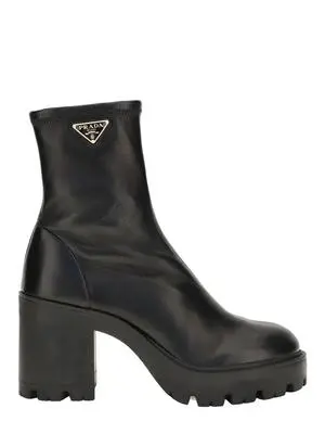 Prada Stretch Leather Platform Ankle Boots - Black