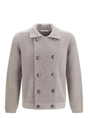 Brunello Cucinelli English Rib Cashmere Cardigan - Grey
