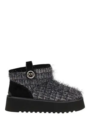 Pinko Tweed And Lurex Ankle Boots With Platform Sole - Black