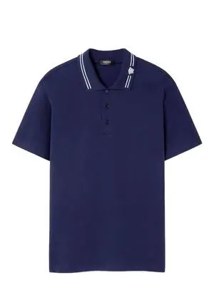 Versace Embroidered Cotton Polo Shirt - Blue
